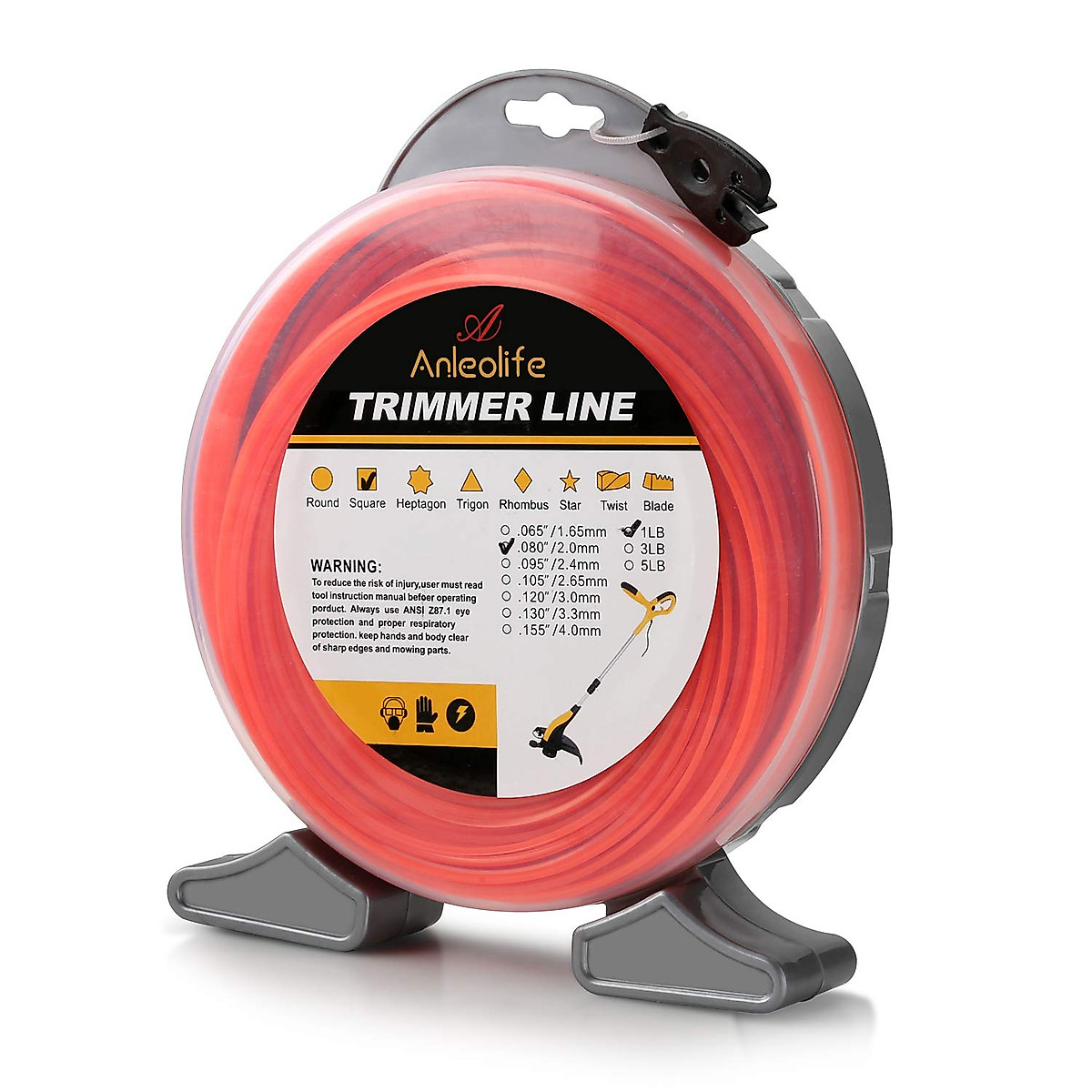 A ANLEOLIFE 1-Pound Commercial Square .080-Inch-by-557-ft String Trimmer Line Donut,with Bonus Line Cutter, Orange