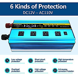 LVYUAN Pure Sine Wave Inverter 2500 Watt Inverter 12V to 110V DC to AC with Remote Controller, LCD Display 4 AC Sockets and 4 USB Charge Ports for Car Truck Solar System (2500W with Remote Controller)