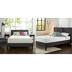 Zinus 12 Inch Foam and Spring Mattress, Queen & Shalini Upholstered Platform Bed Frame/Mattress Foundation/Wood Slat Support/No Box Spring Needed/Easy Assembly, Dark Grey, Queen