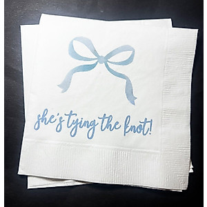 Generic She's Tying the Knot Bridal Shower Blue Bow Bridal Shower Brunch Blue Bachelorette - Cocktail, Napkins Set of 25, White