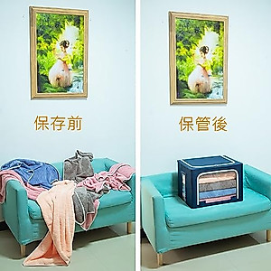 Tasmegol Clothes Storage Bins Box Foldable Stackable Steel Frame Closet Organizer Bags Oxford Cloth Clothing Containers Clear Window for Sweater Bedding