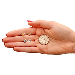 Harry Potter Flash Plated and Silver Plated Stud Earring Set, 2 Pair Two Tone Studs - Golden Snitch Flash and Silver Plated Studs, HP Silver Plated Studs