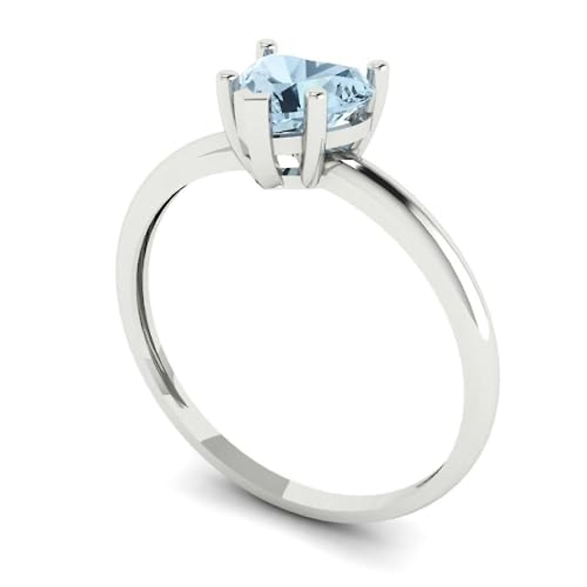 Clara Pucci 1.0 ct Heart Cut Solitaire Blue Simulated Diamond 5-Prong Engagement Bridal Promise Anniversary Ring 18K White Gold Size 7