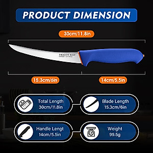 DRAGON RIOT 6 Inch Boning Knife, Flexible Curved Blade Processing Knife Brisket Meat Trimming Butcher Knife - Stainless Fish Fillet Turkey Carving Knife