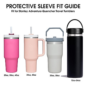 Bougimal Straw Cover Fit for Stanley Quencher H2.0 40 oz 30 oz Tumbler with Handle & Stanley IceFlow 20oz 30oz, Protective Silicone Cup Boots Reusable, Rainbow label, Stanley Cup Accessories, Gray