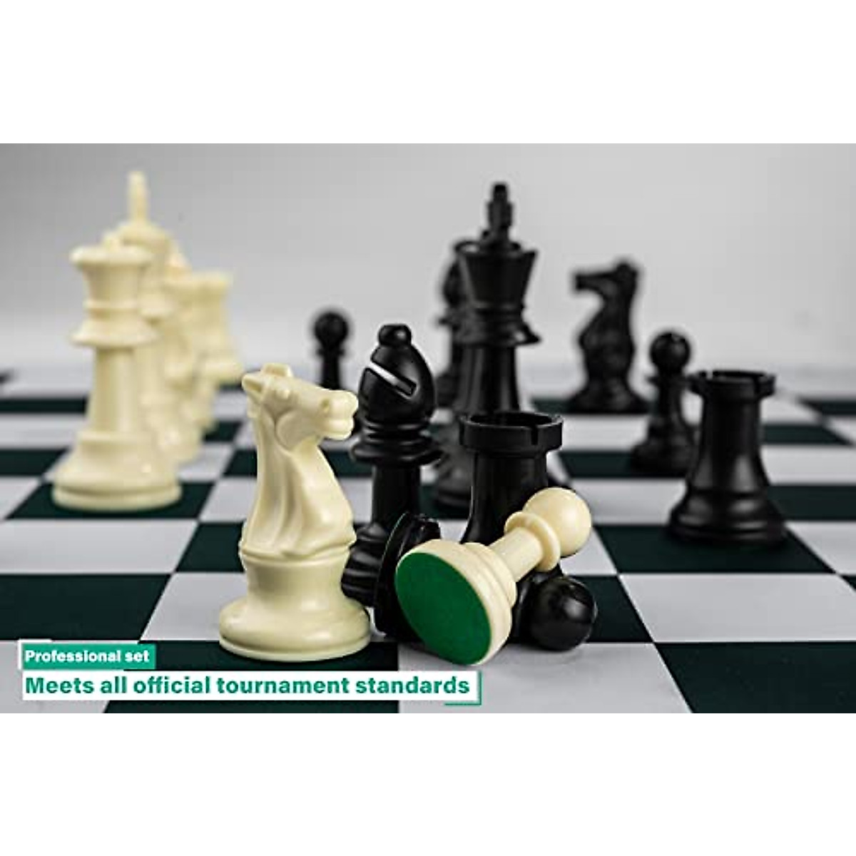 Mynnnat Professional Chess Set, Thick Tournament Roll up Board and Pieces with Travel Bag, Checkers and Unique Booklet for Chess Training - White & Green