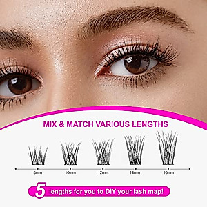 Lash Clusters 144pcs CAELYMINE DIY Lash Extension for Beginners, D Curl Cluster Lashes Soft Lash Extension Clusters 3D Cosplay Eyelash Cluster Extensions Reusable(CDD01)