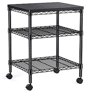 HUANUO Printer Stand, 3 Tier Printer Cart for Storage, Printer Table Holds up to 200lbs, Multifunctional Metal Utility Shelves, Workspace Desk Organizer, Rolling Cart for Home & Office Use, HNPS01