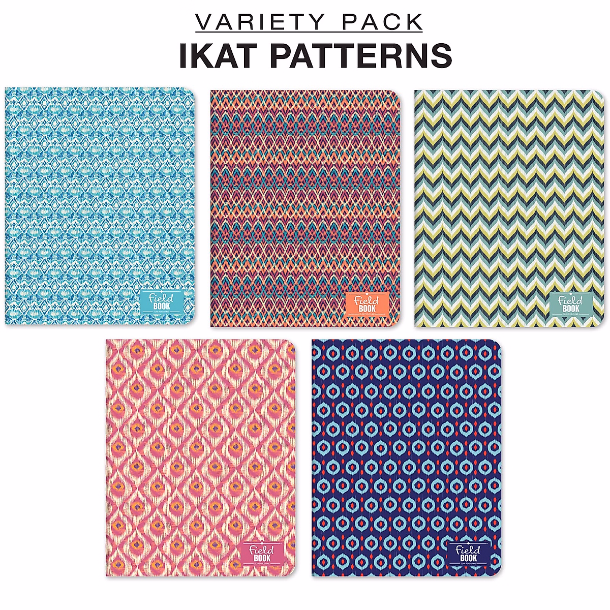 Elan Publishing Company Field Notebook/Journal - 8"x10" - Ikat Covers - Lined - Pack of 5