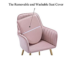Artechworks Accent Living Dining Room Velvet Arm Chair Club Leisure Guest Lounge Bedroom Upholstered Chair with Gold Metal Legs, Pink