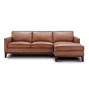 Pimlico 100 Percent Top Grain Leather L-Shaped Sectional with Chaise, Right Arm Facing, Brown