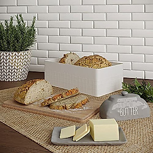 Barnyard Designs Ceramic Butter Dish with Lid for Countertop, Large Butter Holder, Butter Crock for Counter, Covered Butter Dish for Refrigerator, Farmhouse Dishes Kitchen Decor, Grey, 8" x 4"