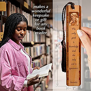 Socrates Portrait with Knowledge Quote Engraved Wooden Bookmark with Tassel - Also Available Personalized - Made in The USA