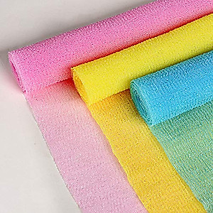 Exfoliating Washcloth Towel Japanese Washcloth Nylon Bath Wash Towel Korean Exfoliating Towel Beauty Washcloth Sponge Loofah Body Scrub Back Scrubber for Shower Cloth 3 Pack by ARCH&M (Blue x 3)