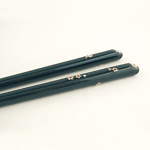 Japanese Natural Lacquered Wooden Chopsticks - Handmade in Japan - 9.25 in - Cherry Blossom (Blue)