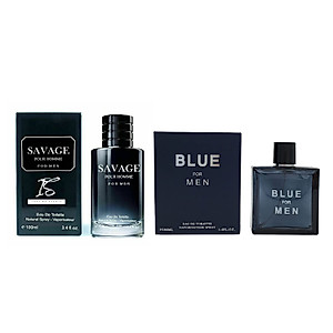 INSPIRE SCENTS Savage Pour Homme & Blue for Men Cologne Combo Set, Eau De Toilette Natural Spray Fragrance for Men, Wonderful Gift, Masculine Scent 3.4 Fl Oz Each (Pack of 2) Clashoky