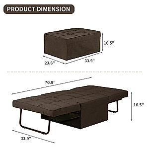 Ainfox Sofa Bed, Chair Bed, Sleeper Sofa Couch,4 in 1 Multi-Function Folding Ottoman Bed with Adjustable Backrest for Living Room, Bedroom, Hallway, Dark Brown