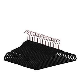 AREKUAEI Premium Black Velvet Hangers (Pack of 50) Heavyduty - Non Slip - Velvet Suit Hangers - Copper/Rose Gold Hooks,Space Saving Clothes Hangers