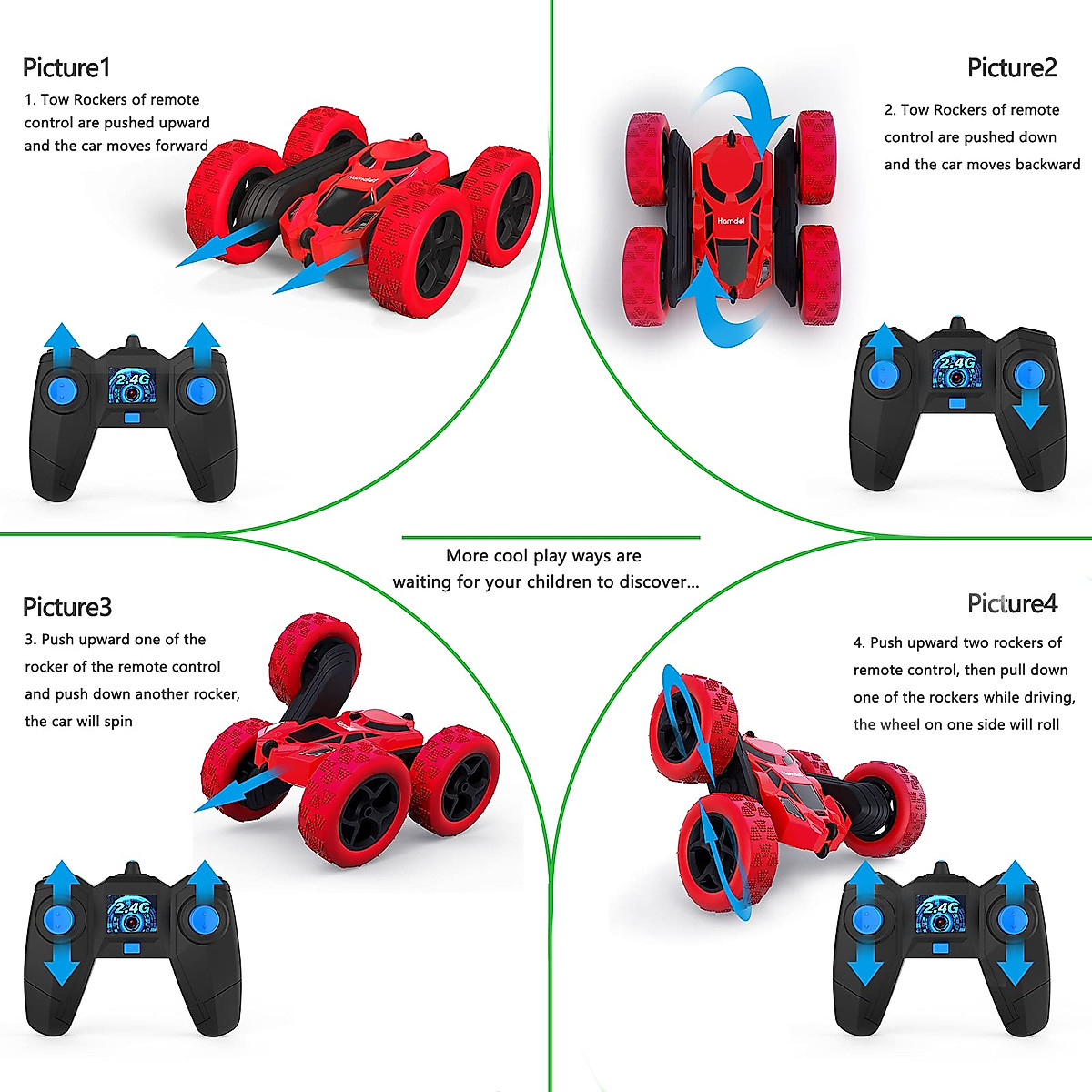 Hamdol Remote Control Car Double Sided 360°Rotating 4WD RC Cars with Headlights 2.4GHz Electric Race Stunt Toy Car Rechargeable Toy Cars for 6-12 Year Old Boys Girls BirthdayGift (Red)