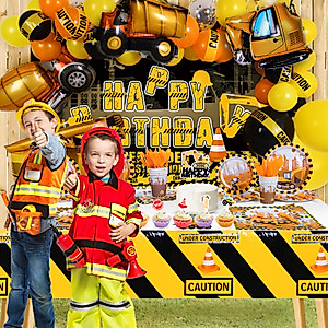 CUTEUP Construction Birthday Party Supplier - 259PCS Dump Truck Party Decorations Kits Set with Balloons, Tablecloth, Backdrop, Cake Toppers, Construction Theme Tableware Set for Kids - 16 Guest