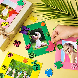 Spring Picture Frame Craft Kits for Kids, Foam Picture Frames DIY Craft Photo Frames with Flower Butterfly Foam Stickers for Home Classroom Game Activities Bulletin Board Decoration (177 Pcs)