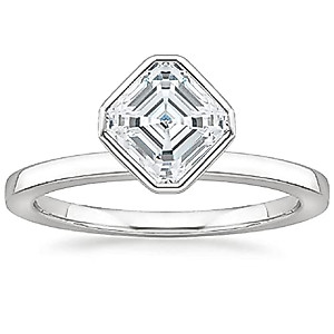 10K Solid White Gold Handmade Engagement Ring 1.0 CT Asscher Cut Moissanite Diamond Solitaire Wedding/Bridal Ring Set for Women/Her Propose Ring (6.5)