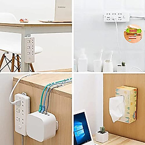 8 Pcs Power Strip Holder, Adhesive Punch-Free Socket Holder, Self Adhesive Socket Desktop Fixer, Cable Management Punch Free Surge Protector, Desktop Mobile Socket Holder Wall Mount and 8 Cable Clips