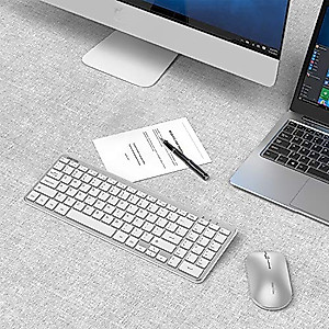 OMOTON Wireless Keyboard and Mouse Combo, Numeric Keypad/ Multimedia Shortcuts/ 3-Level Adjustable DPI, for Computer, PC, Desktop, Laptop with Windows System, Silver