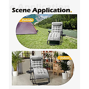 Ezcheer Oversized Zero Gravity Recliner with Cushion, Support 400lbs Outdoor Lawn Patio Lounge Chair, Folding Beach Camping Chair with Cup Holder