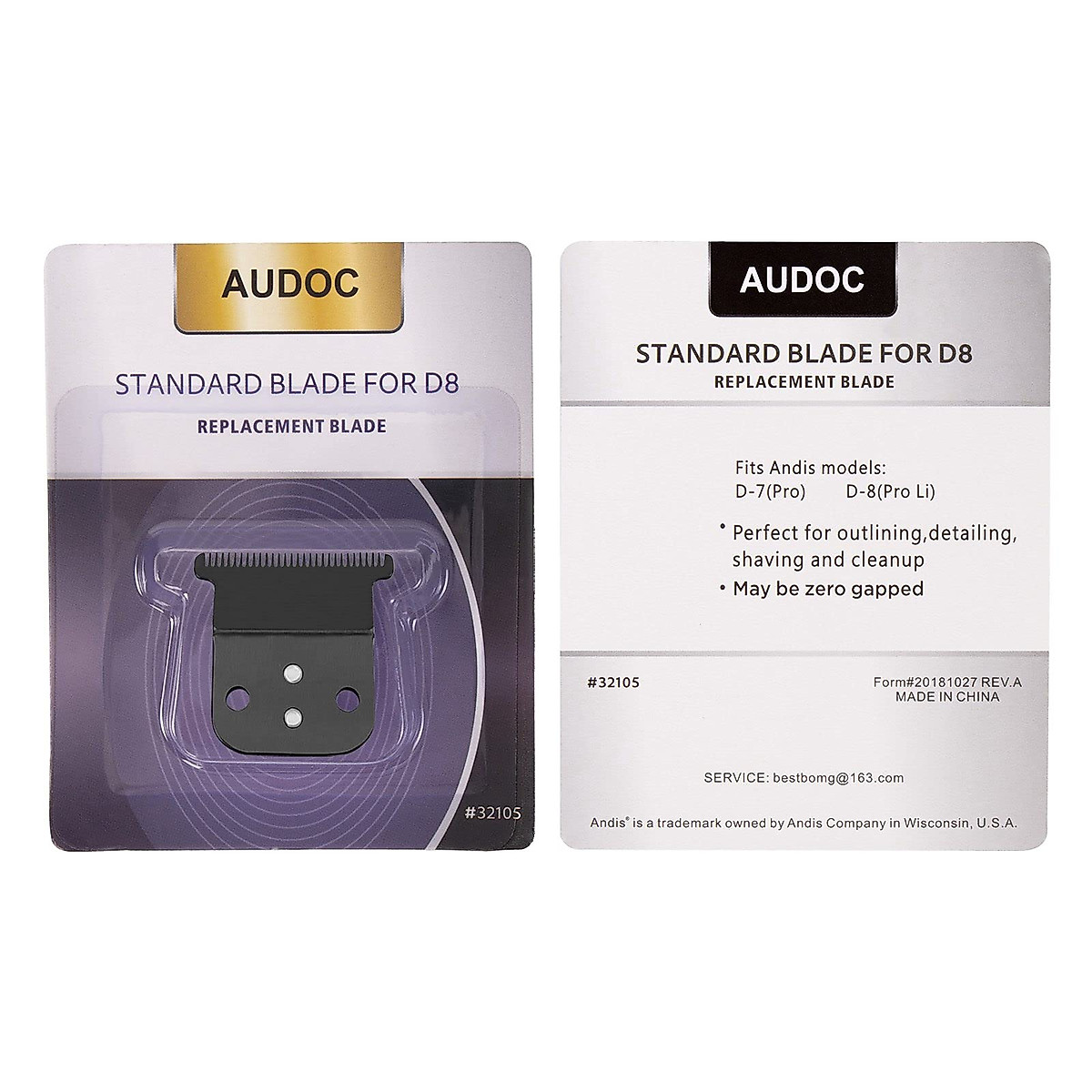 Professional SlimLine Pro Li Trimmer Replacement Blade Comfort Edge T-Blade Set Compatible with Andis Outliner Trimmer #32105 D-7 D-8,Ceramic blade + Sliver Steel Blade （Black)