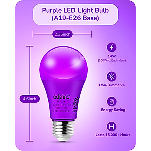 EDISHINE Christmas Purple LED Light Bulbs, 14W Purple Bulb Equivalent 100W Colored Light Bulb, E26 Base A19 Light Bulbs for Christmas Decoration, Holiday Lighting, Porch Patio, 4 Pack