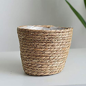 SANGDA Seagrass Basket Planters, Flower Pots Cover Storage Basket Plant Containers Hand Woven Basket Planter with Plastic Liners Straw Flower Pot for Indoor Outdoor Plant