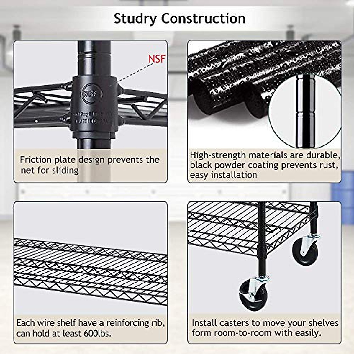 Payhere Metal Storage Shelves, Wire Shelving Unit w/Wheels, 6000 LBS Heavy Duty Industrial Utility Steel Storage Rack, 6 Tier NSF UltraDurable Shelf Organizer Racks for Garage Kitchen Storage (Black)