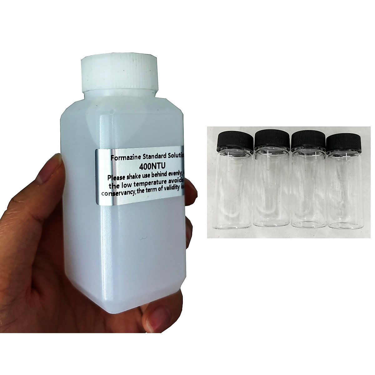 HFBTE 4 Sample Bottles (Two Sets) with Turbidity Meter Calibration Solution 400NTU 100ml Fast Delivery for Calibrating SGZ-200BS SGZ-200B SGZ-20B SGZ-50B SGZ-400B Turbidimeters Turbidity Meters