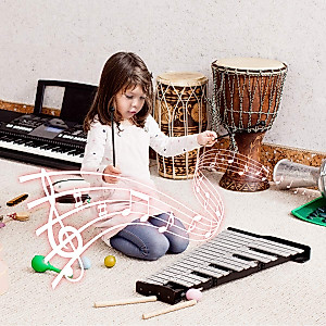 Giantex Foldable Glockenspiel Xylophone 30 Note, with Wood Base and 30 Metal Keys, 2 Mallets, Carrying Bag, Professional Glockenspiel Xylophone Percussion Instrument for Adults and Kids