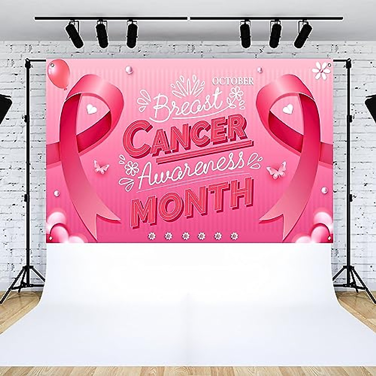 Breast Cancer Awareness Decorations, Breast Cancer Awareness Banner, Breast Cancer Awareness Backdrop, Pink Ribbon Banner Backdrop for Breast Cancer Decor, 72x43 Inch