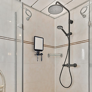 Clean Shave Fogless Shower Shaving Mirror with LED Lights - Clear Bright Mirror - Modern, Smooth Design - Storage for Razor and Bathroom Accessories - Squeegee - Tile or Wall Mounted, Easy to Install