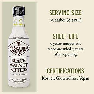 Fee Brothers Black Walnut Cocktail Bitters - Aromatic Cocktail Mixer & Concentrated Flavoring, Gluten Free, Vegan-Friendly, 5 fl oz