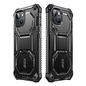 i-Blason Armorbox Series Designed for iPhone 14 Case 6.1" (2022)/iPhone 13 Case 6.1" (2021), Full-Body Rugged Holster Bumper Case with Built-in Screen Protector & Kickstand (Black)