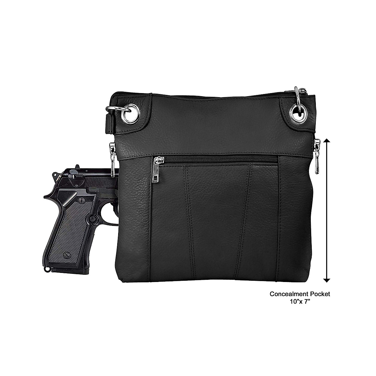 Concealed Carry Gun Purse - Twist Lock Pocket Crossbody Bag by Roma Leathers (Black)