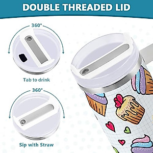 ARGTILDN 30 oz Tumbler Cupcakes Cakes Hearts Insulated Travel Mug with Handle and Straw Lid Stainless Steel Vacuum Coffee Cup Tea Beverage Container Water Bottles for Car Sports office