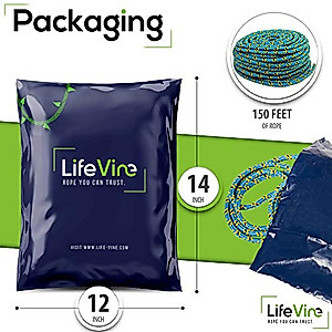 Arborist Tree Rope, Bull Rope, Static Rope, Tree Rope, 18KN, 16 Strand, 1/2 Inch Diameter, 150 Foot, Double Braided, Blue, Black, & Yellow