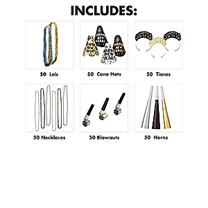 amscan Fantasy 2023 New Year's Eve Decorations Party Supplies for 100, Includes Top Hats, Tiaras and Bead Necklaces