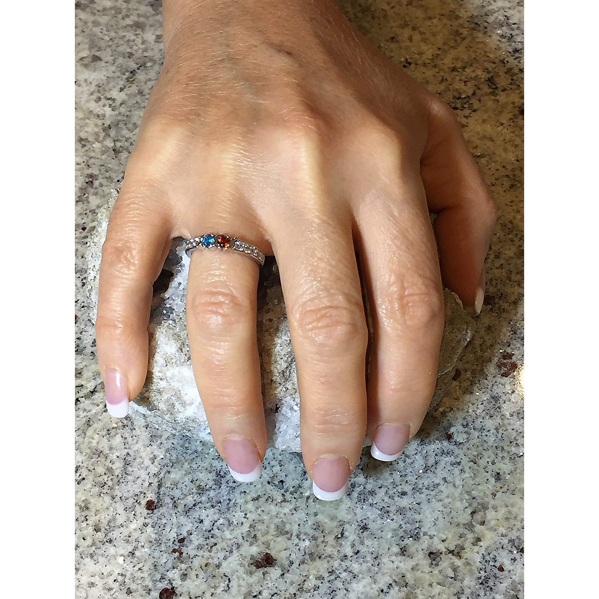 Central Diamond Center S-Bar W/Sides Couple's Ring with His & Hers Simulated Birthstones - 10k Yellow Gold - Size 8