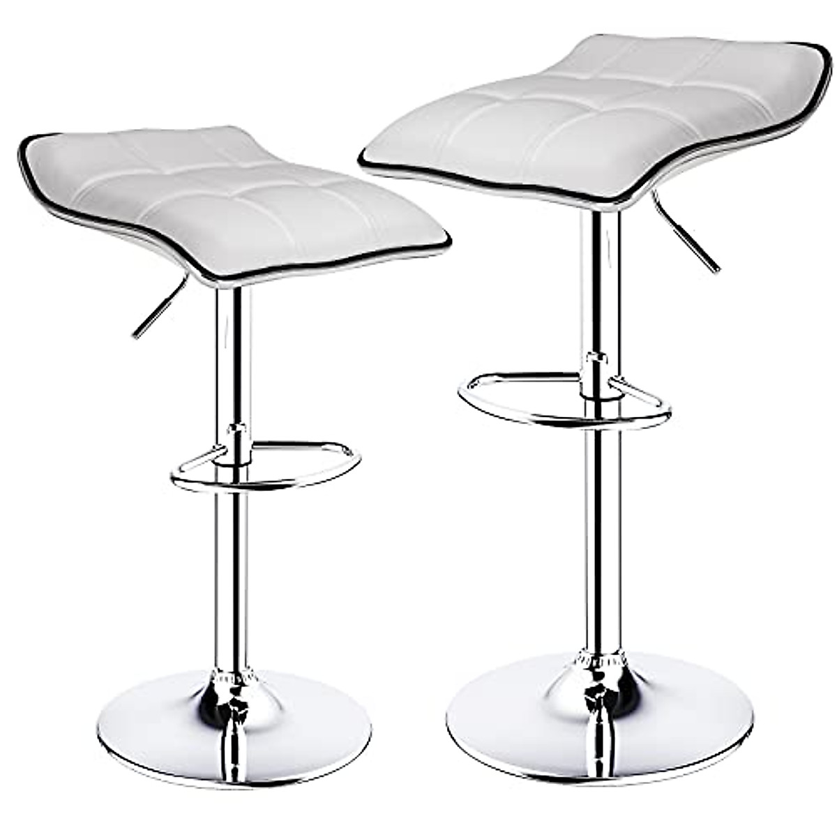 ErgoDesign Bar Stools Set of 2, Square Backless Adjustable Bar Stools, Swivel Bar Stool, Barstools Set of 2 (White)