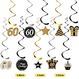 60th Birthday Party Decorations, 60th Birthday Party Hanging Swirls Ceiling Decorations Shiny Celebration 60 Hanging Swirls Decorations for 60 Years Old Party Supplies, 30 Count