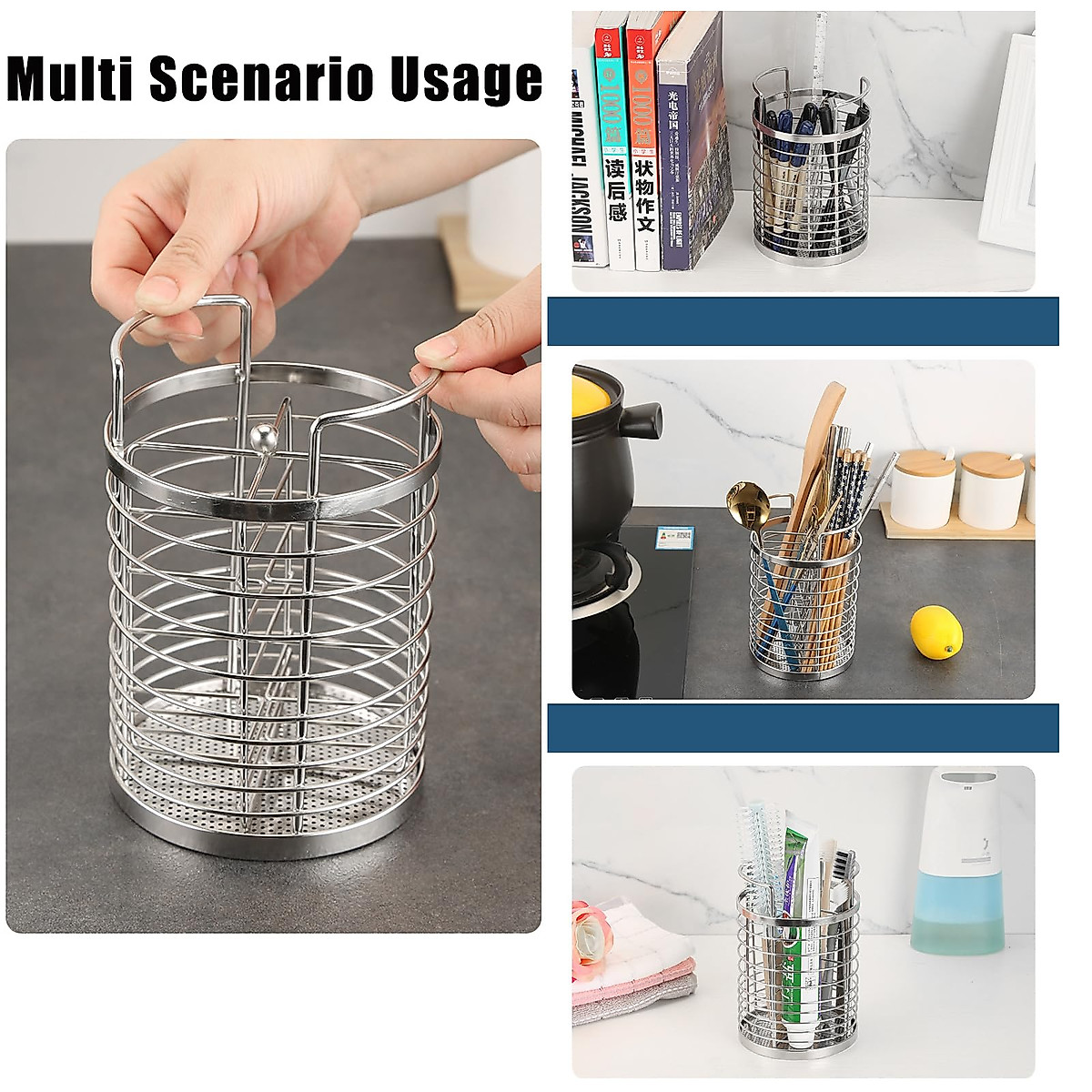 lengenyen Kitchen Utensil Holder,Kitchen countertop Utensil Organizer,Stainless Steel Modern Metal Utensils Counter Storage for Party Spoon and Fork Holder