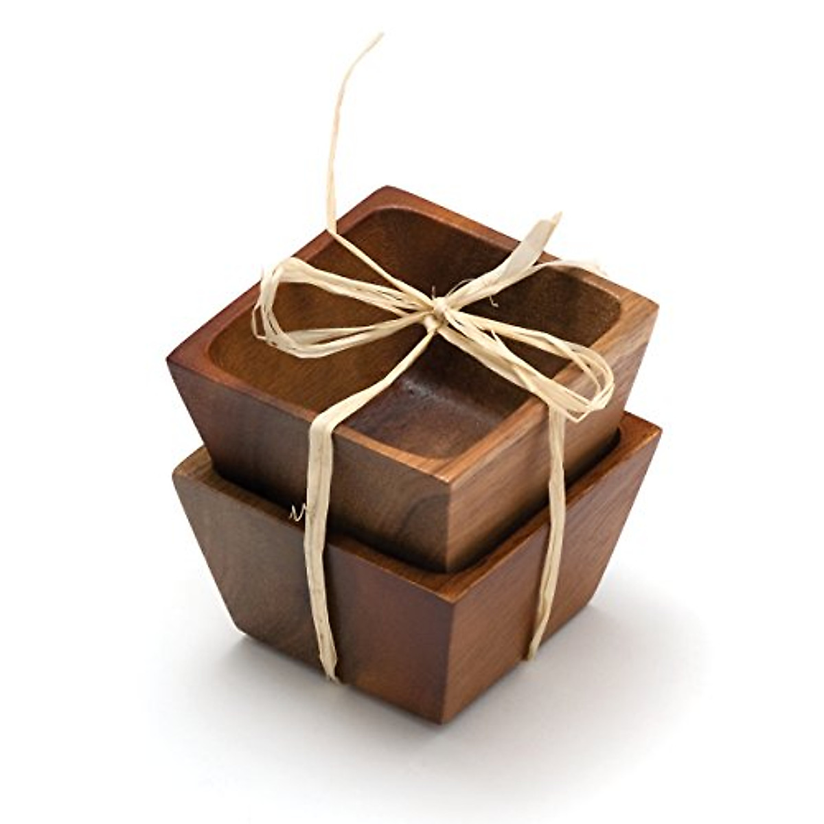 Lipper International Acacia Wood Square Salt Pinch or Serving Bowls, 3" x 3" x 2-1/2", Set of 2