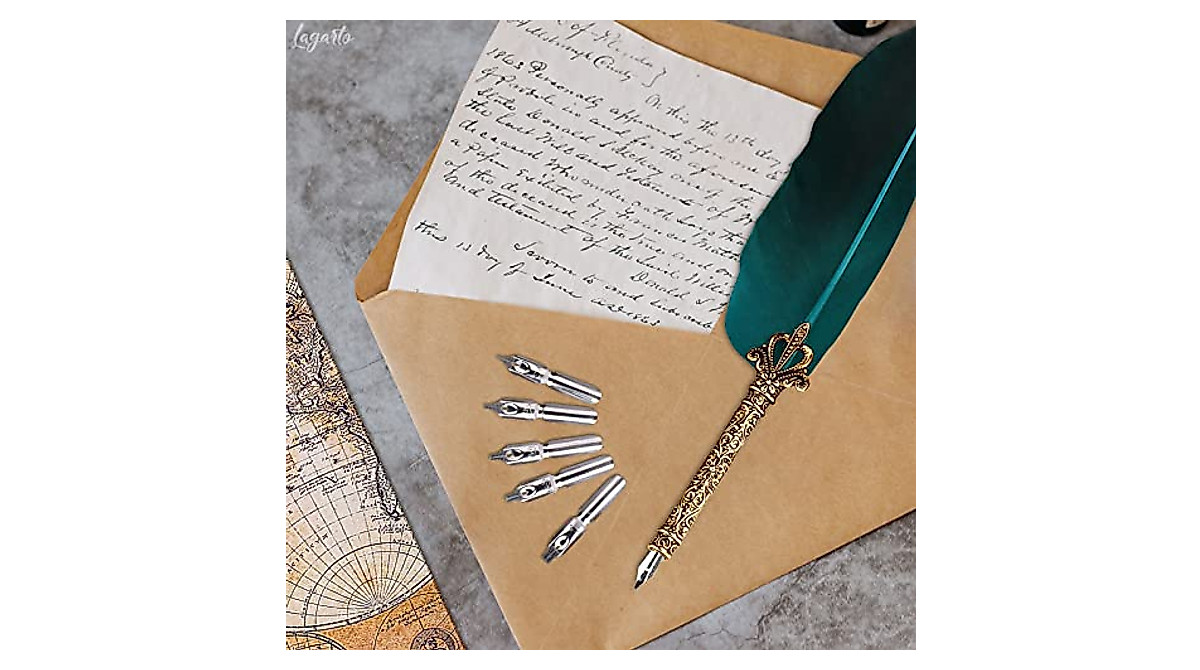 Elegant Feather Quill Pen and Ink Set for Calligraphy