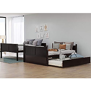 MERITLINE Full Over Full Bunk Bed with Trundle, Wood Bunk Bed with Twin Size Trundle, for Kids Teens Adults (Espresso)